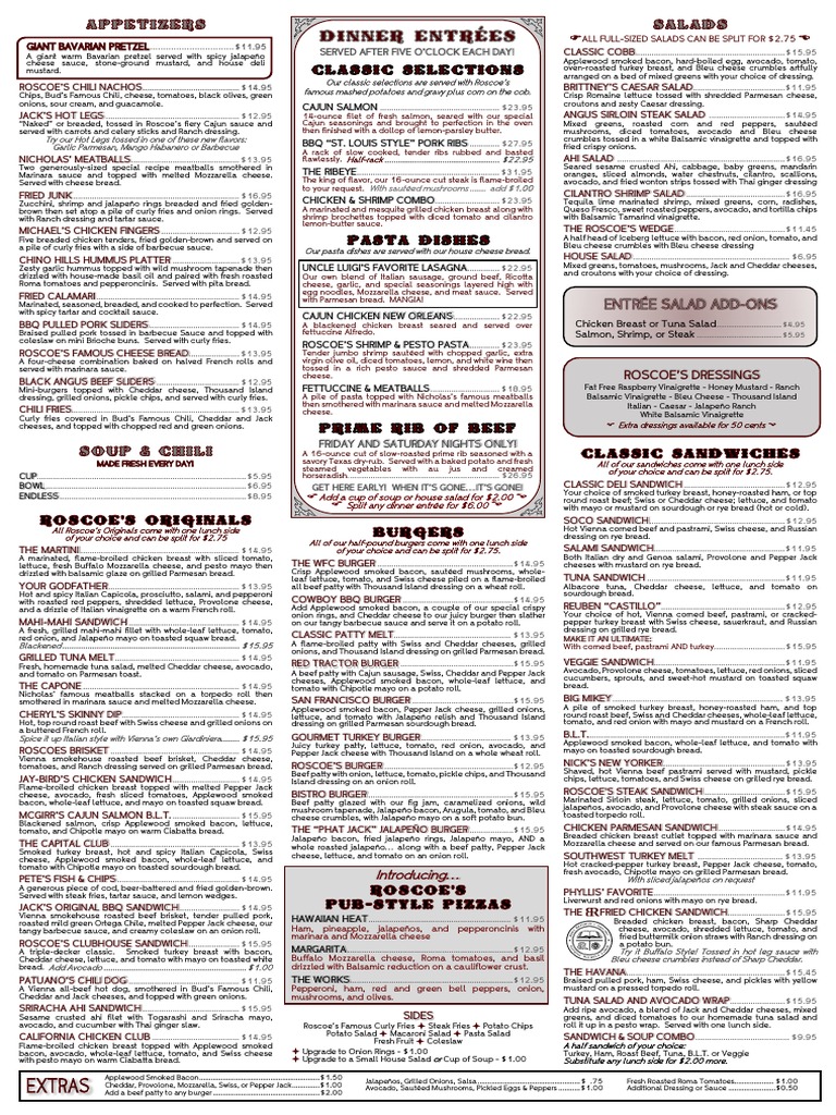 Roscoes Famous Deli Menu | PDF | Salad | Potato Chip
