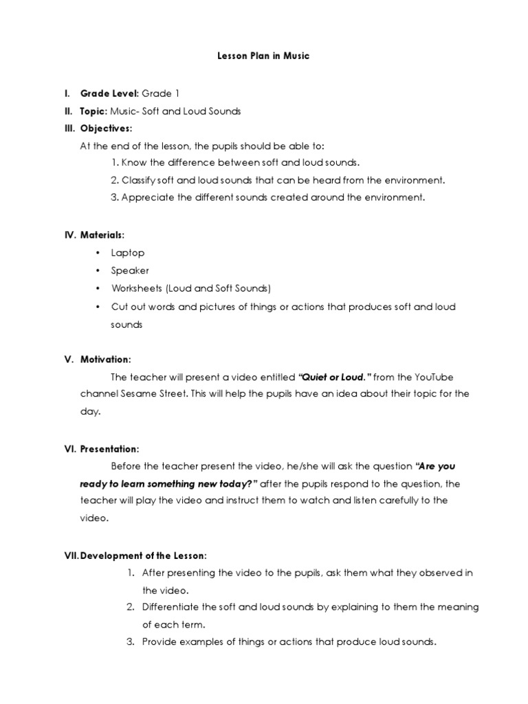 Soft and Loud Sounds Leson Plan PDF | PDF
