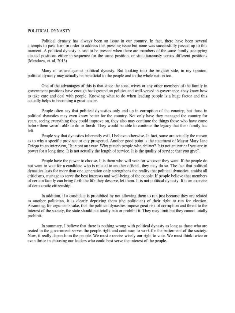 Position Paper - Political Dynasty | PDF | Social Institutions | Social ...