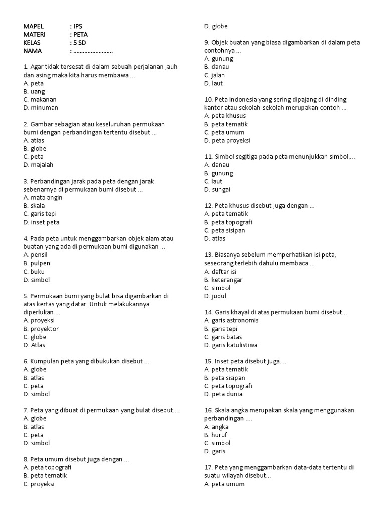 Soal Peta Kelas 5 | PDF