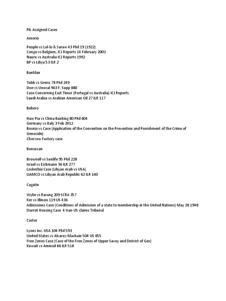 PIL Assigned Cases | PDF | United Nations | International Relations