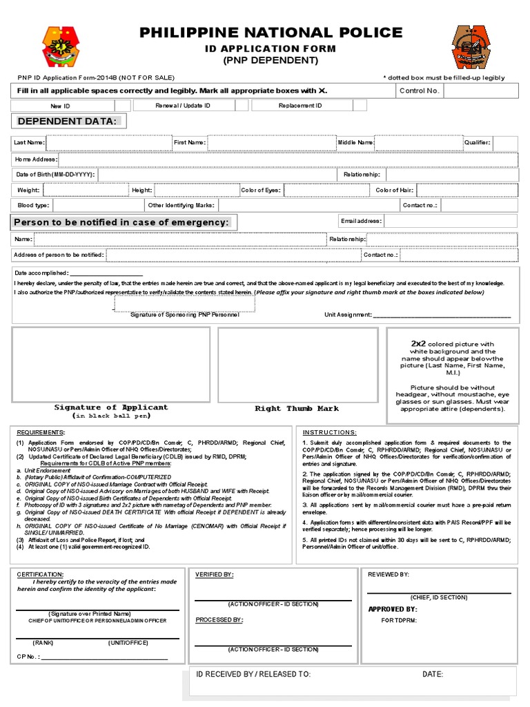 PNP ID Application Form Instructions | PDF | Social Institutions ...