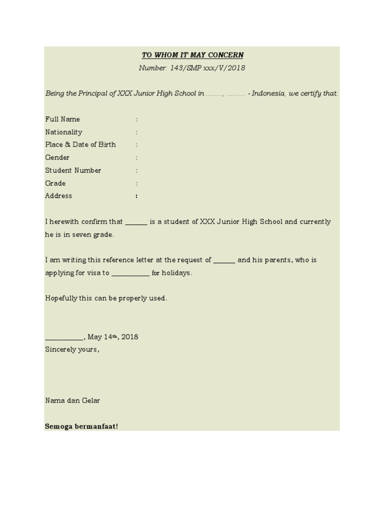 Contoh Surat Permohonan Visa | PDF