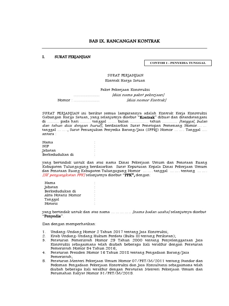 Draft Kontrak Konstruksi 2019 | PDF