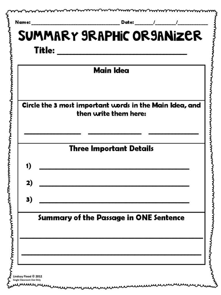 Summary Graphic Organizer Template | PDF | Paragraph | Writing