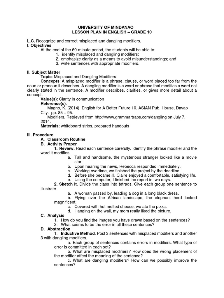 4as Lesson Plan | PDF | Phrase | English Language