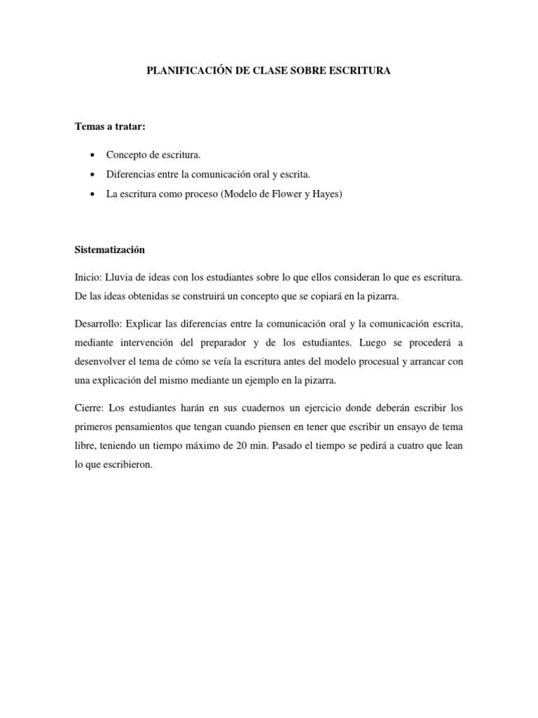Planificación de Clase Sobre Escritura | PDF