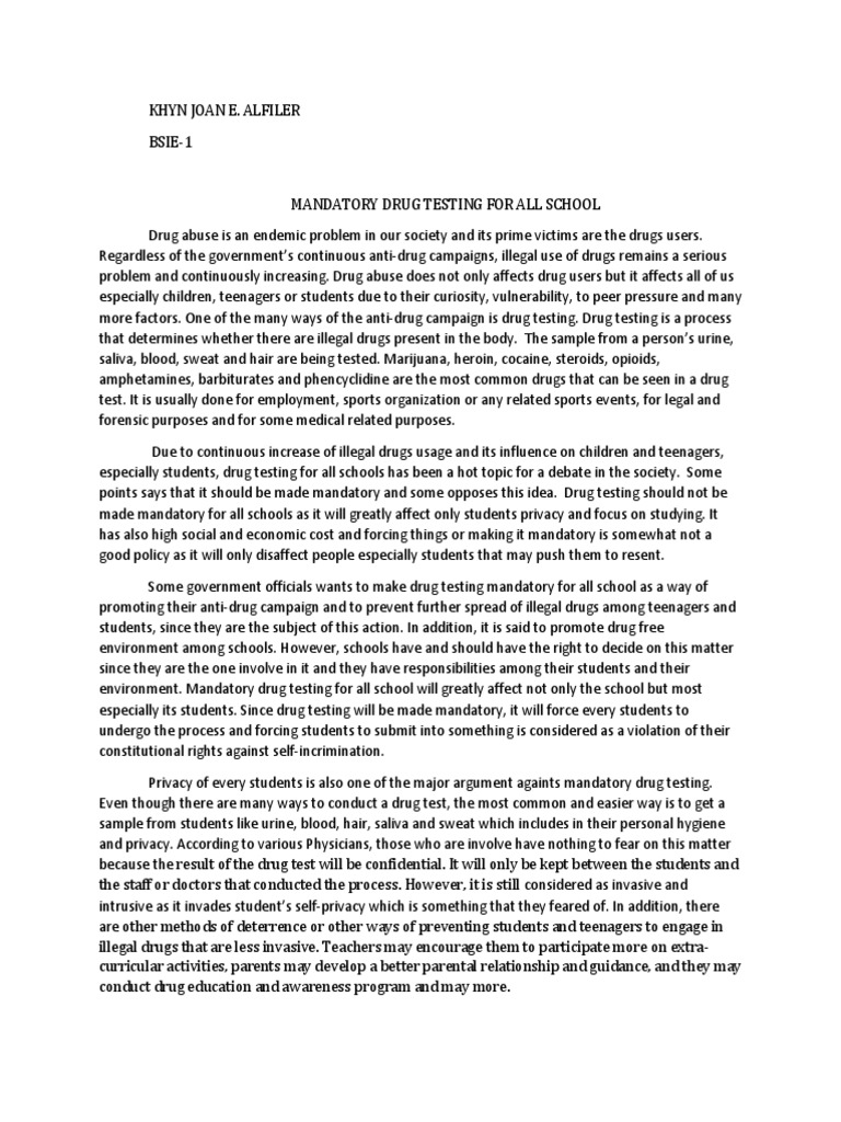 Position Paper in Purposive Communication | PDF | Drug Test | Substance ...