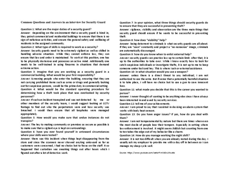 Common Questions And Answers In An Interview For Security Guard PDF
