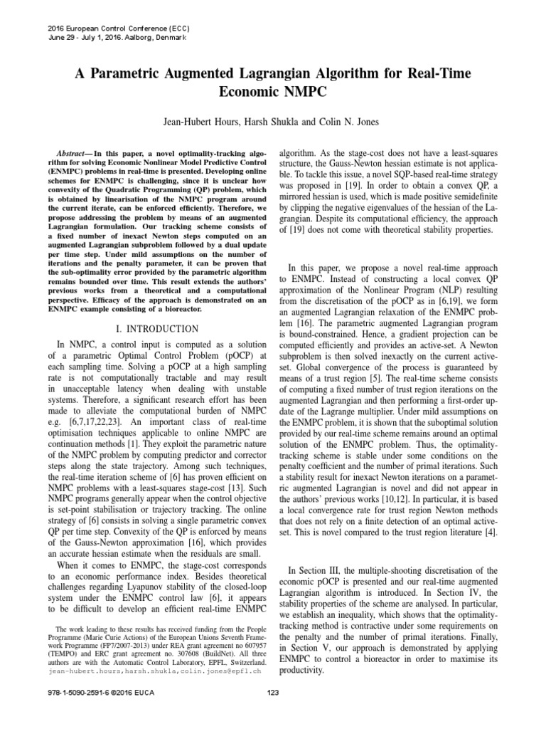 A Parametric Augmented Lagrangian Algorithm For Real-Time Economic NMPC ...