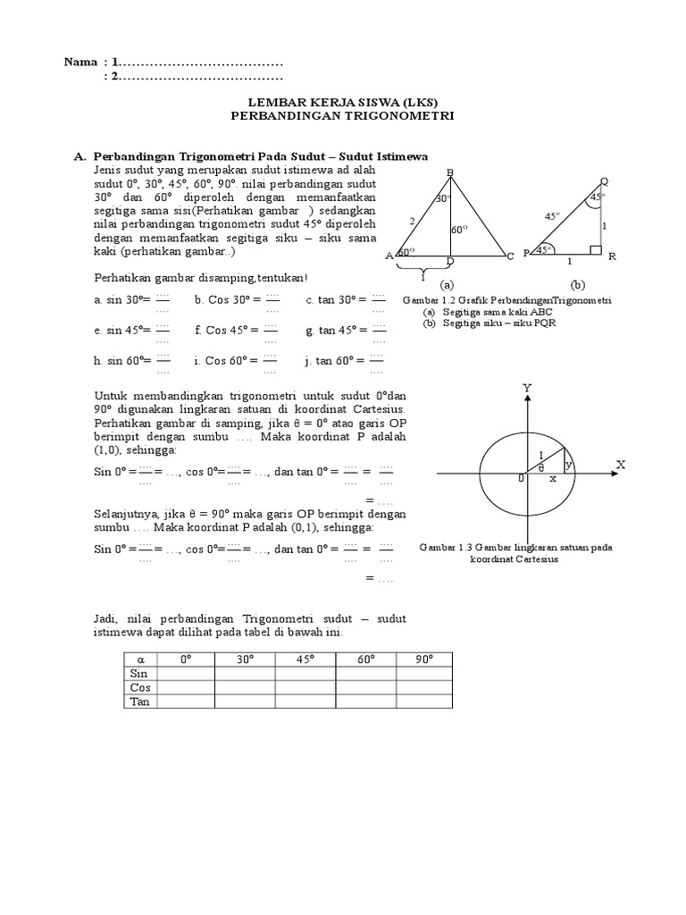 Trigonometry Ratios of Special Angles | PDF