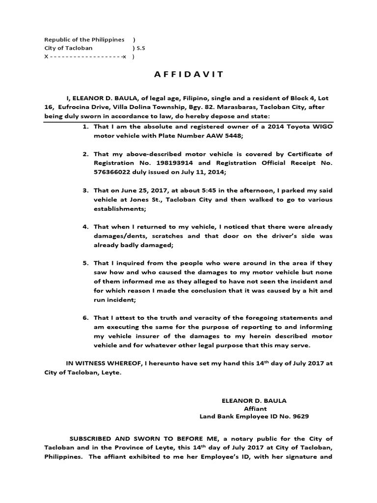 Affidavit of Damage | PDF | Affidavit | Document