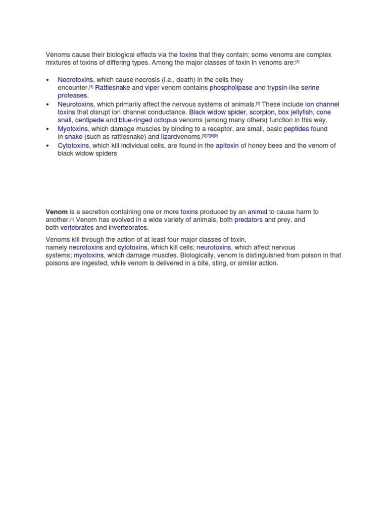 Types of Animal Venom Toxins Explained | PDF