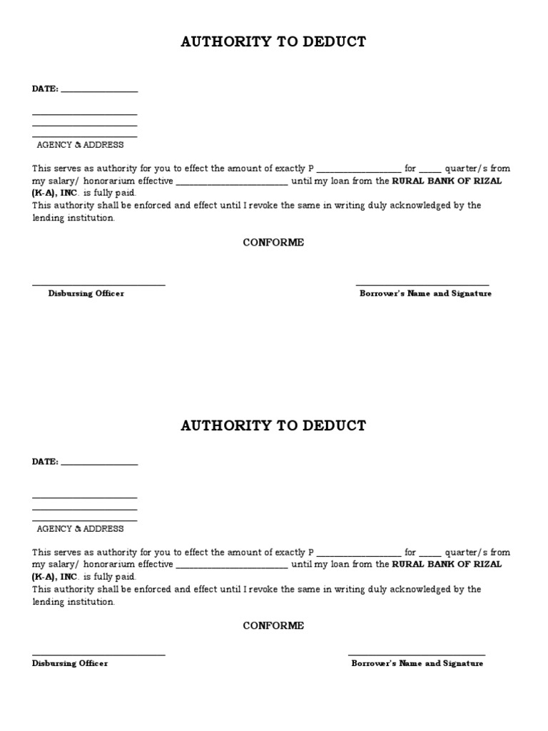 Authority To Deduct | PDF