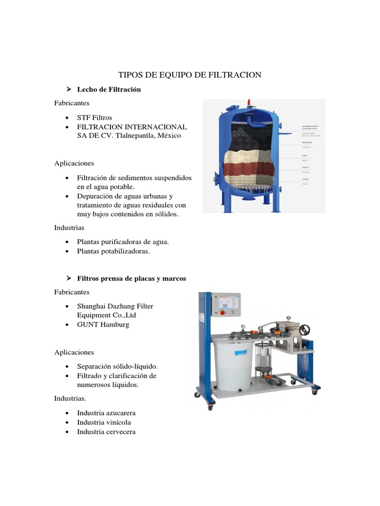 Tipos de Equipos de Filtración Industrial | PDF | Filtración ...