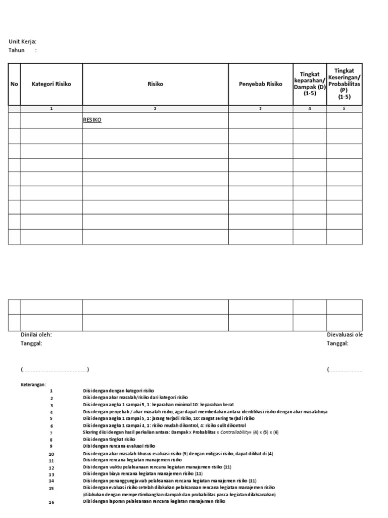 Form Tabel Risk Register 2 | PDF