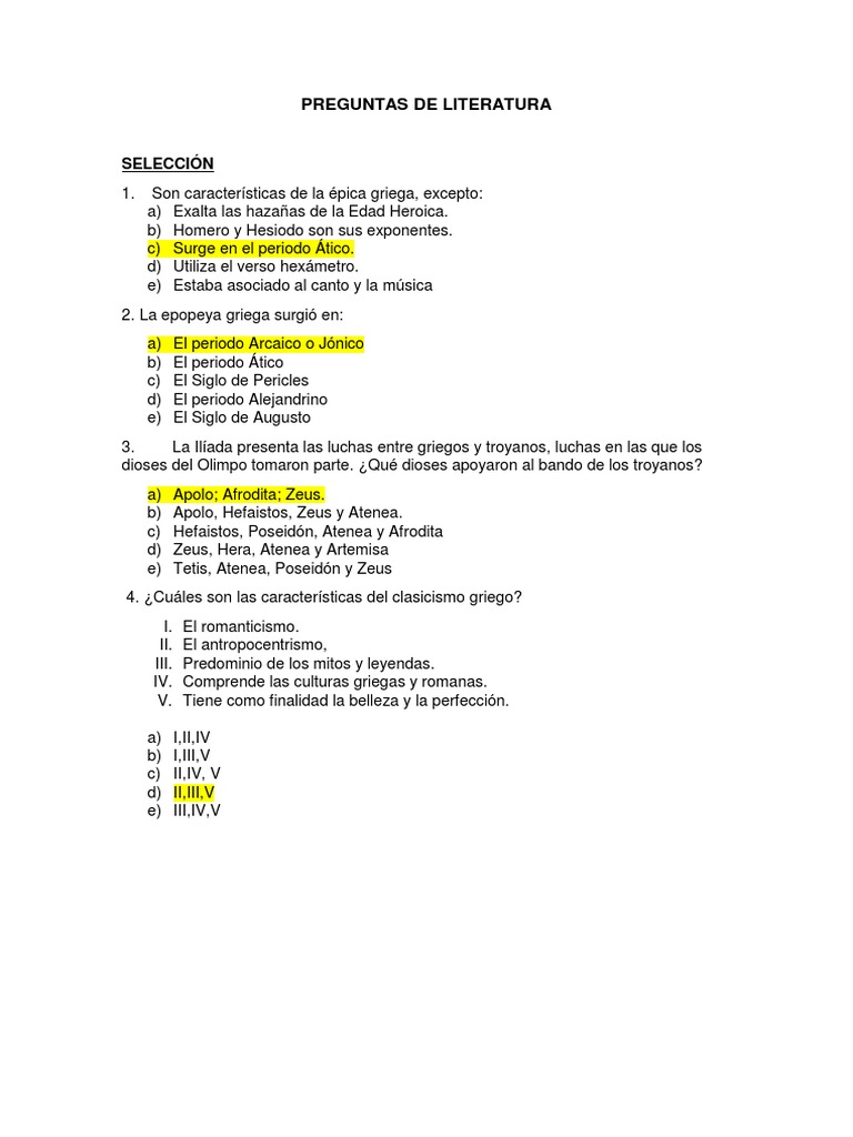 Preguntas de Literatura 8 | PDF