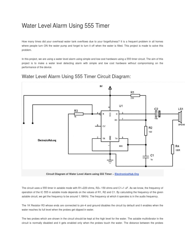 Water Level Alarm Using 555 Timer | PDF