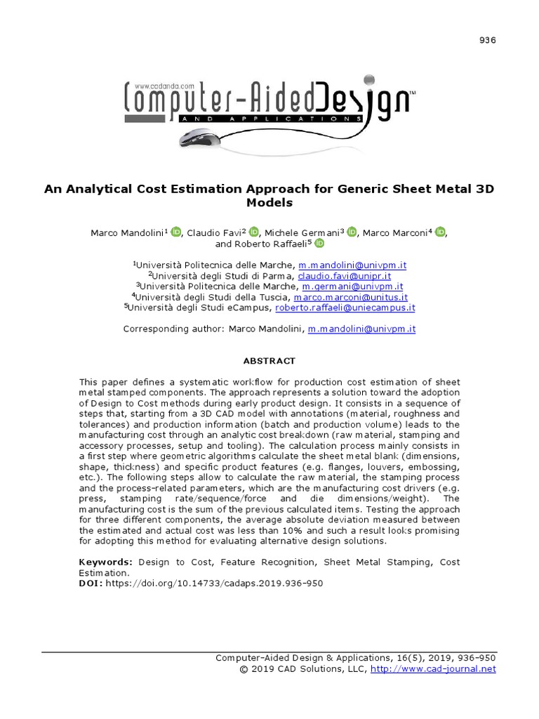 An Analytical Cost Estimation Approach For Generic Sheet Metal 3D ...