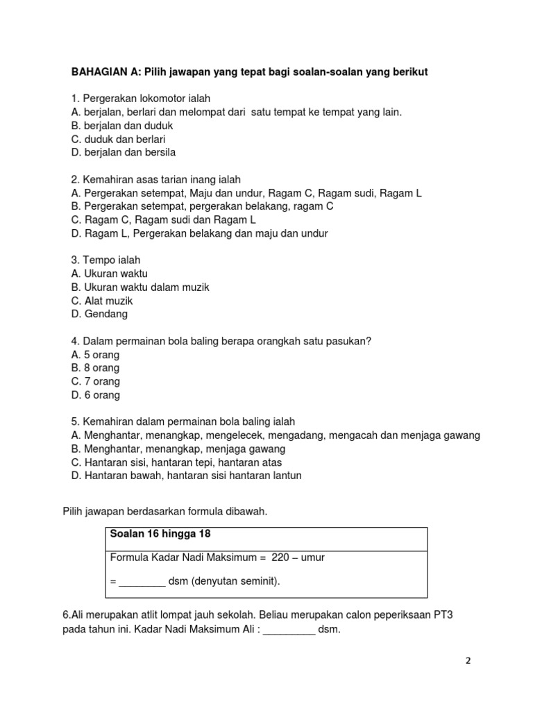 PJK Form 2 2018 | PDF