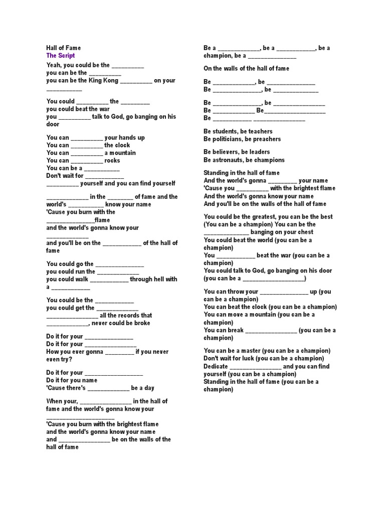 Hall of Fame Lyrics by The Script | PDF