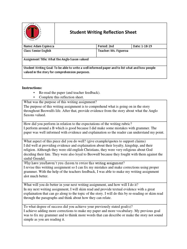 Beowulf Esssay Reflection | PDF