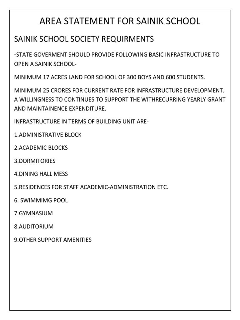 Area Statement For Sainik School | PDF | Dormitory