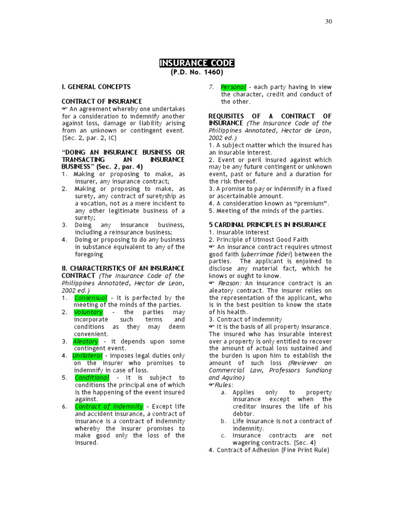Insurance Code: 7. Personal - Each Party Having in View | PDF ...