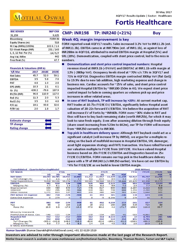 Motilal Oswal Report Fortis | PDF | Valuation (Finance) | Equity (Finance) Motilal Oswal Report Fortis | PDF | Valuation (Finance) | Equity (Finance)