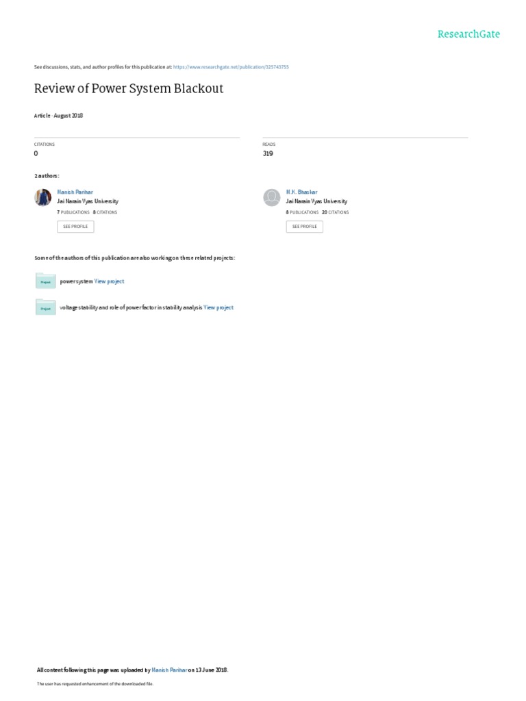 Review of Power System Blackout: August 2018 | PDF | Electric Power ...