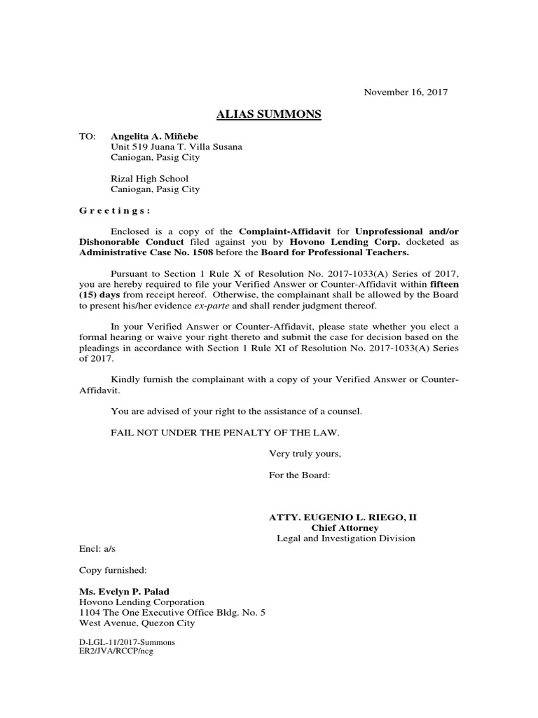 Alias Summons | PDF | Judgment (Law) | Public Law