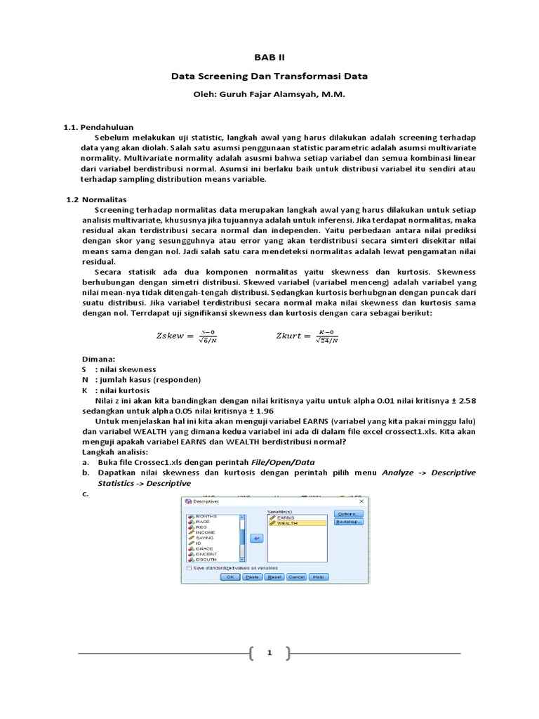 Bab II Statistik 2 (Data Screening Dan Transformasi Data) | PDF