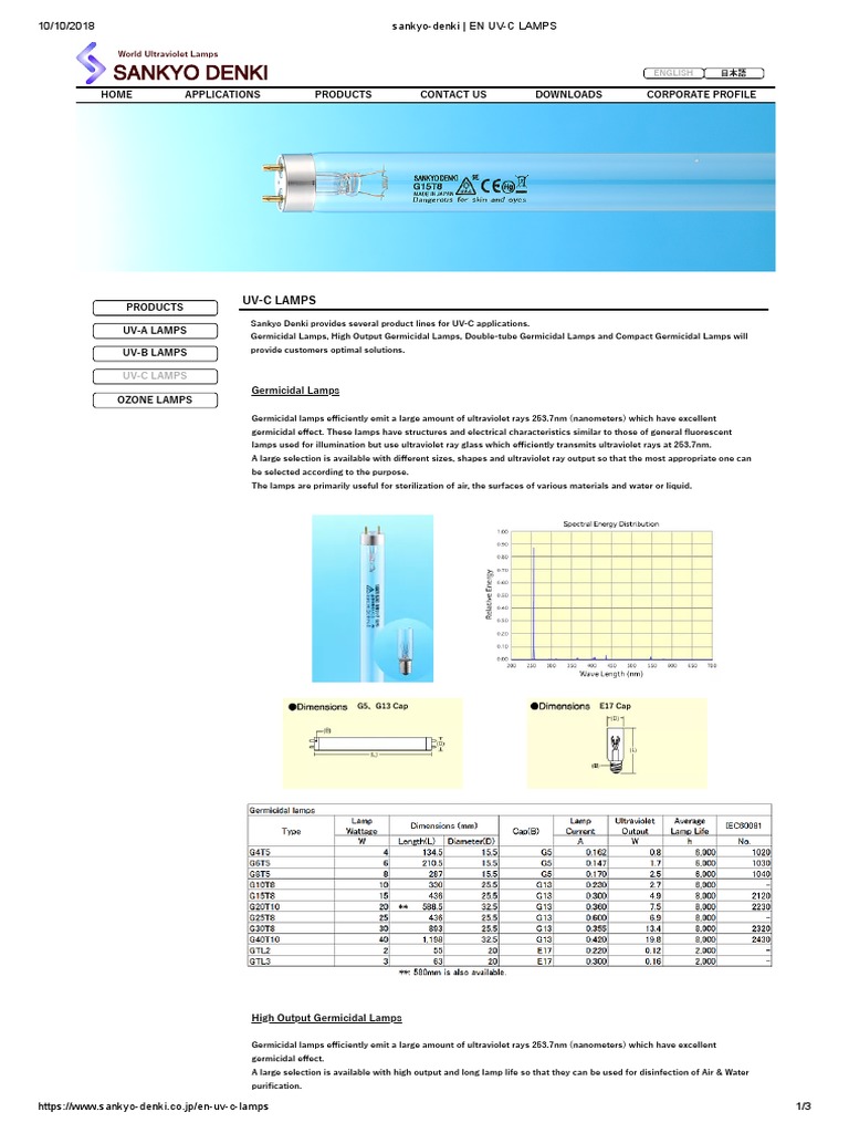 Sankyo-Denki - en UV-C LAMPS | PDF | Ultraviolet | Fluorescent Lamp