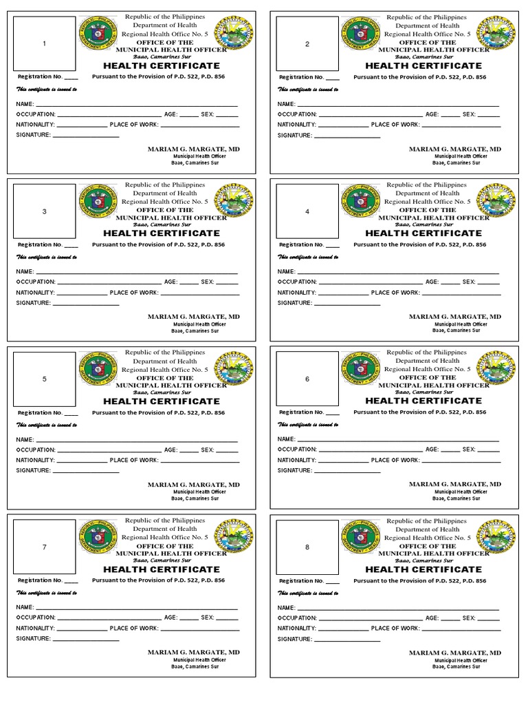 Health Certificate Health Certificate: This Certificate Is Issued To ...