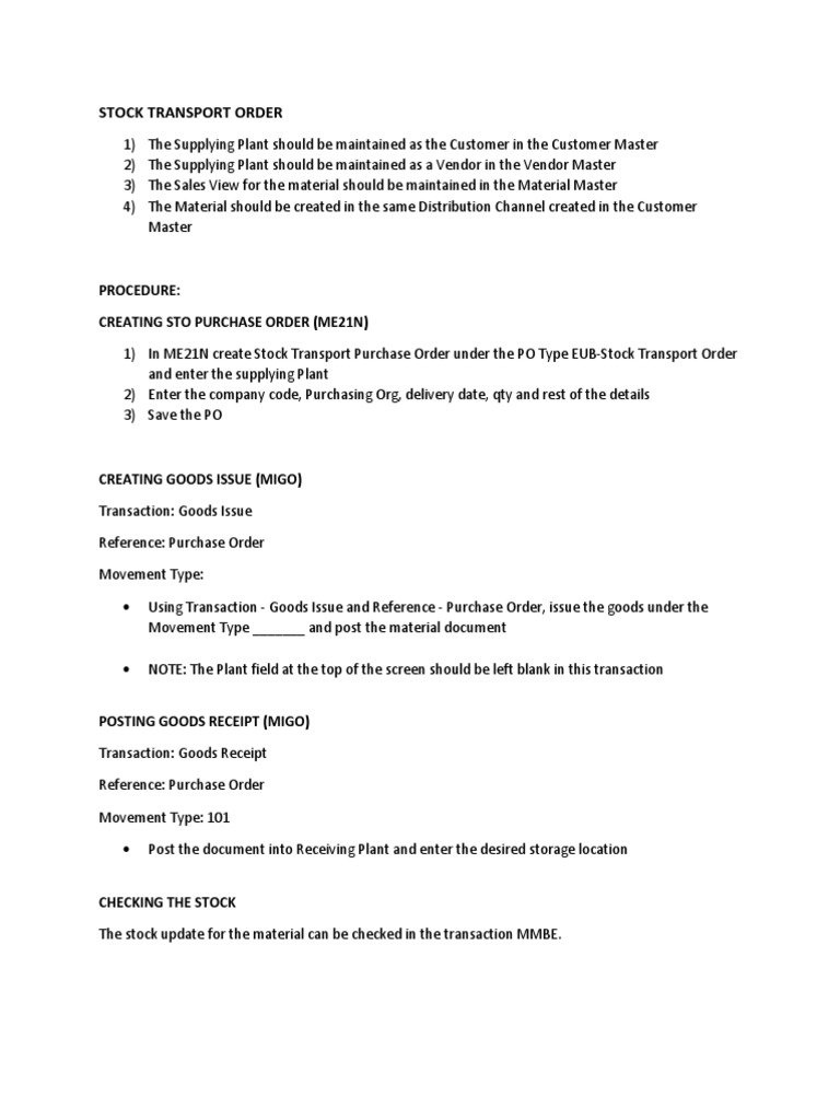 Stock Transport Order | PDF | Receipt | Business Process Management