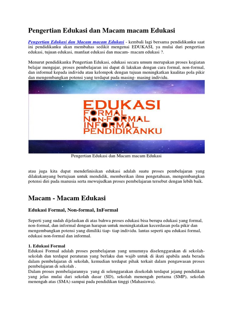 Pengertian Edukasi Dan Macam Macam Edukasi | PDF
