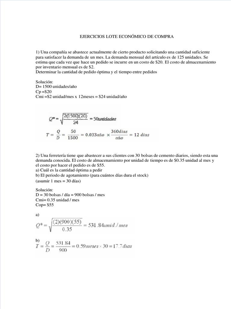 Ejercicios Resueltos EOQ | PDF | Inventario | Producción y fabricación