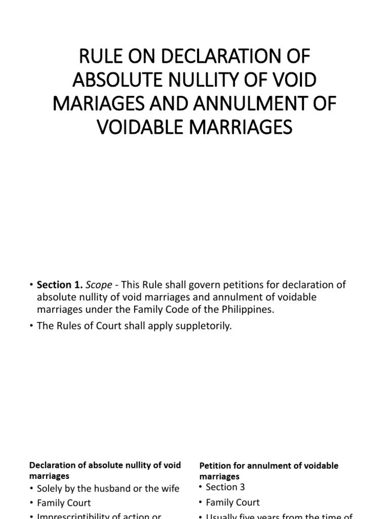 Marriage (Declaration of Absolute Nullity and Annulment of Voidable Marraiges | PDF | Annulment ...