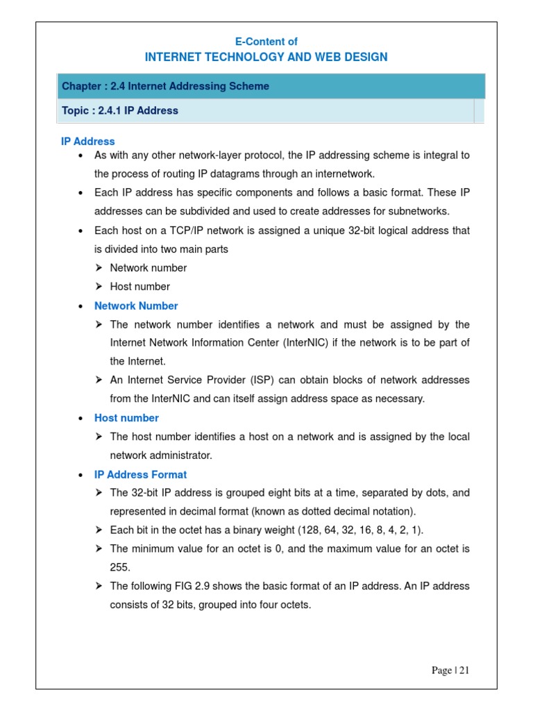 Internet Technology and Web Design: Chapter: 2.4 Internet Addressing ...