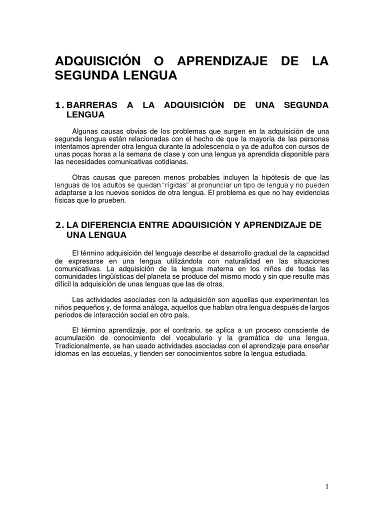Adquisición vs Aprendizaje de Lenguas | PDF | Aquisición de idioma ...