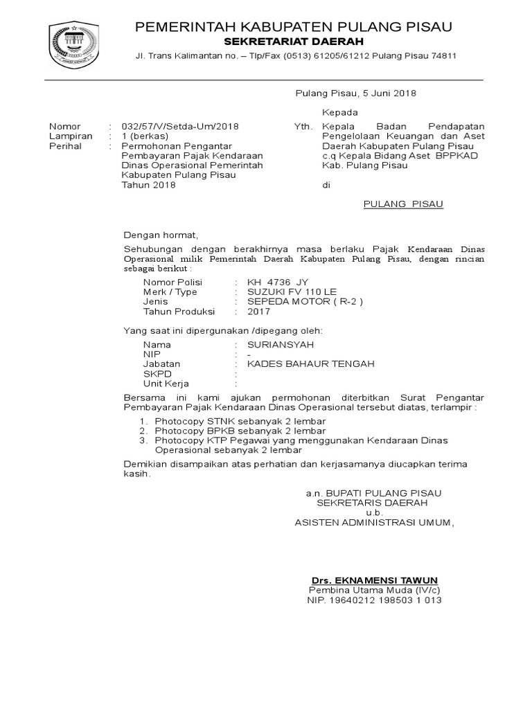 Surat Pengantar Pajak Kendaraan SKPD | PDF