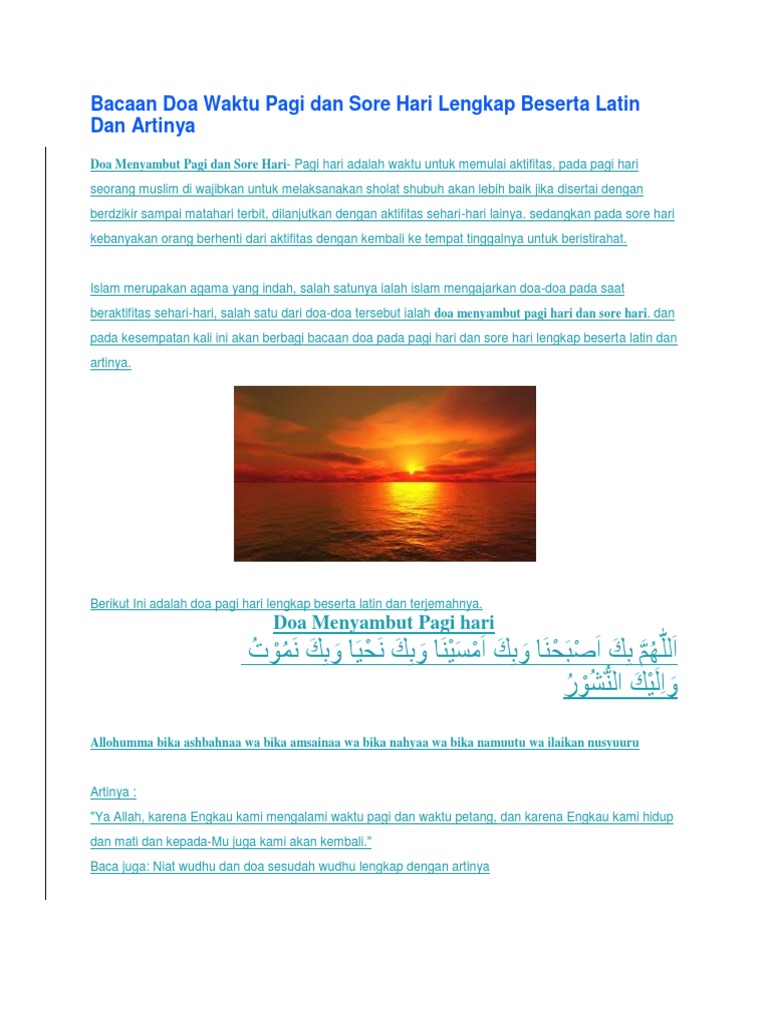 Doa Pagi dan Sore Lengkap Beserta Artinya | PDF