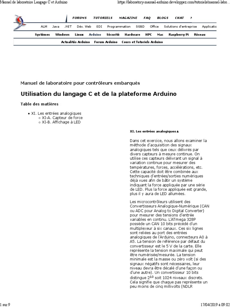 Arduino Entree Analogique Pdf Pdf Arduino C Langage De Programmation