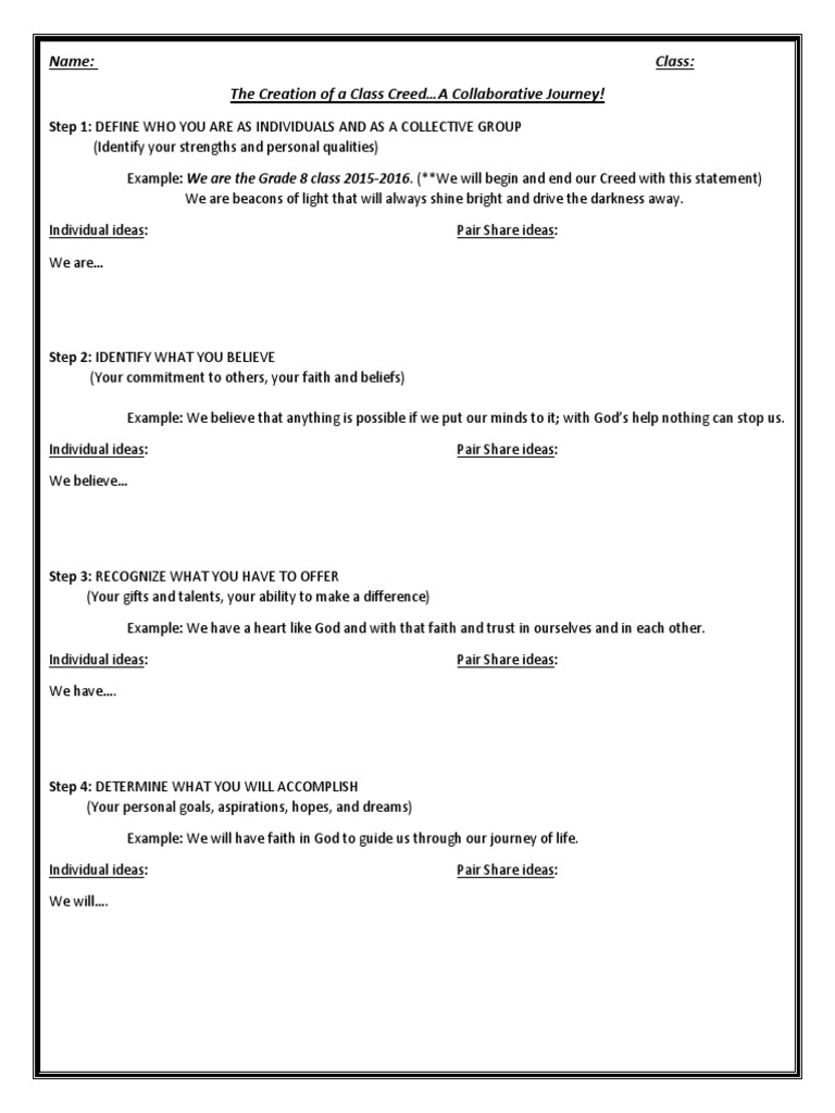 Creation of A Class Creed Project | PDF | Faith | God