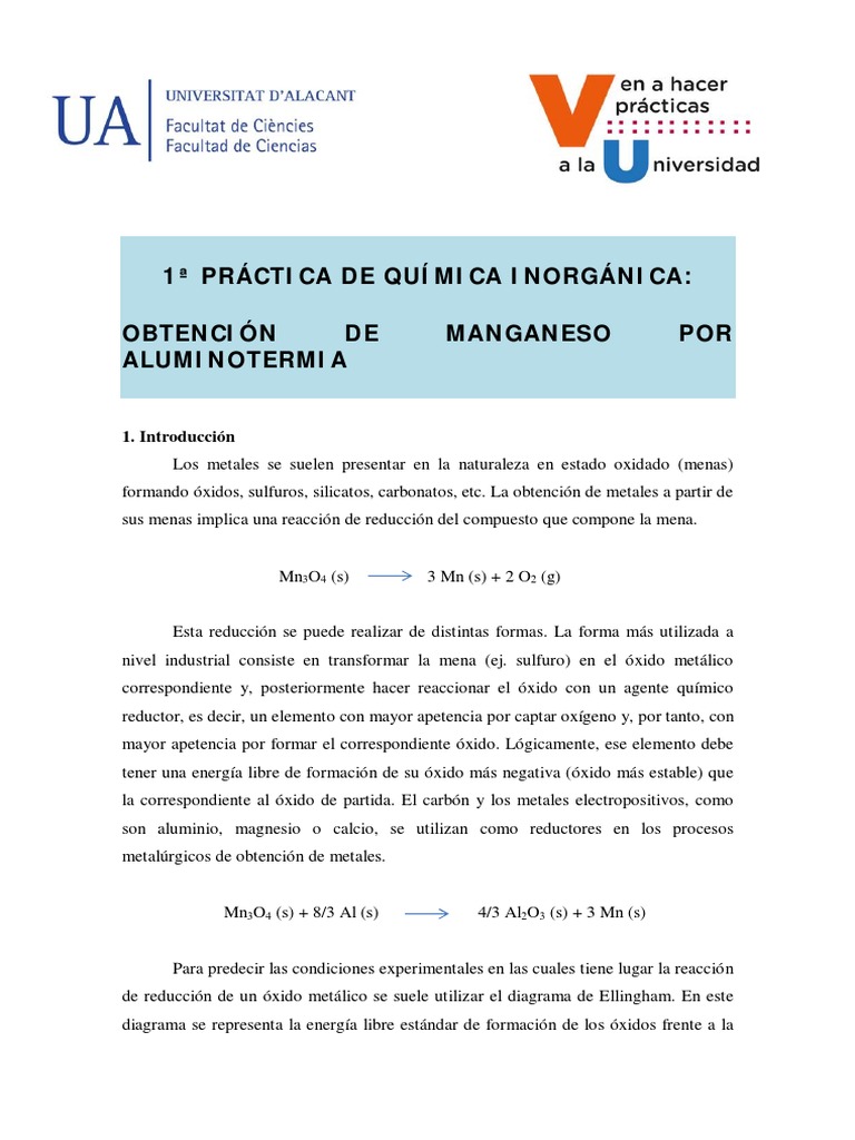 Obtención de manganeso metálico mediante aluminotermia: una práctica de ...