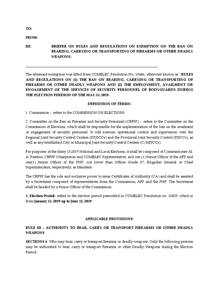 Election Gun Ban Exemption | PDF | Commission On Elections (Philippines ...