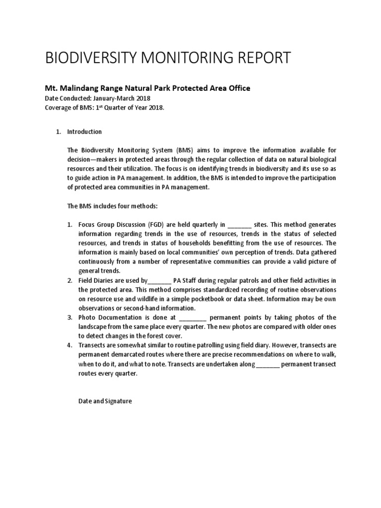 Biodiversity Monitoring Report | PDF | Protected Area | Biodiversity