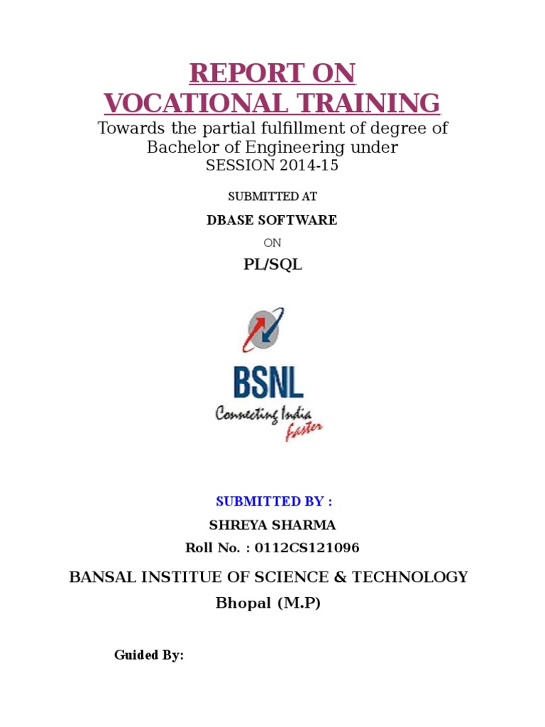 Report On Vocational Training: Towards The Partial Fulfillment of Degree of Bachelor of ...