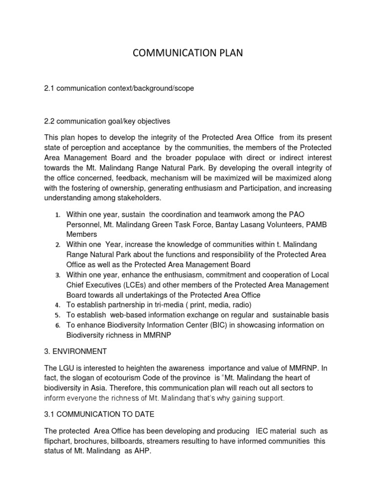 Communication Plan | PDF | Credibility | Protected Area
