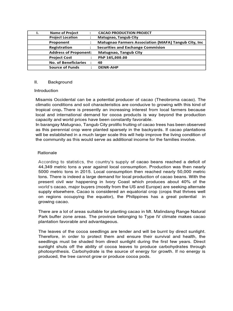 Cacao Production Proposal | Cocoa Bean | Trees | Free 30-day Trial | Scribd